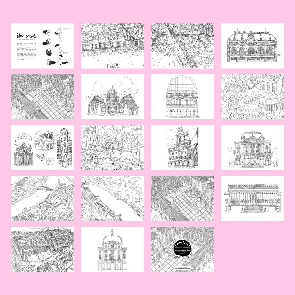 Carnet de coloriage Les façades de Lyon